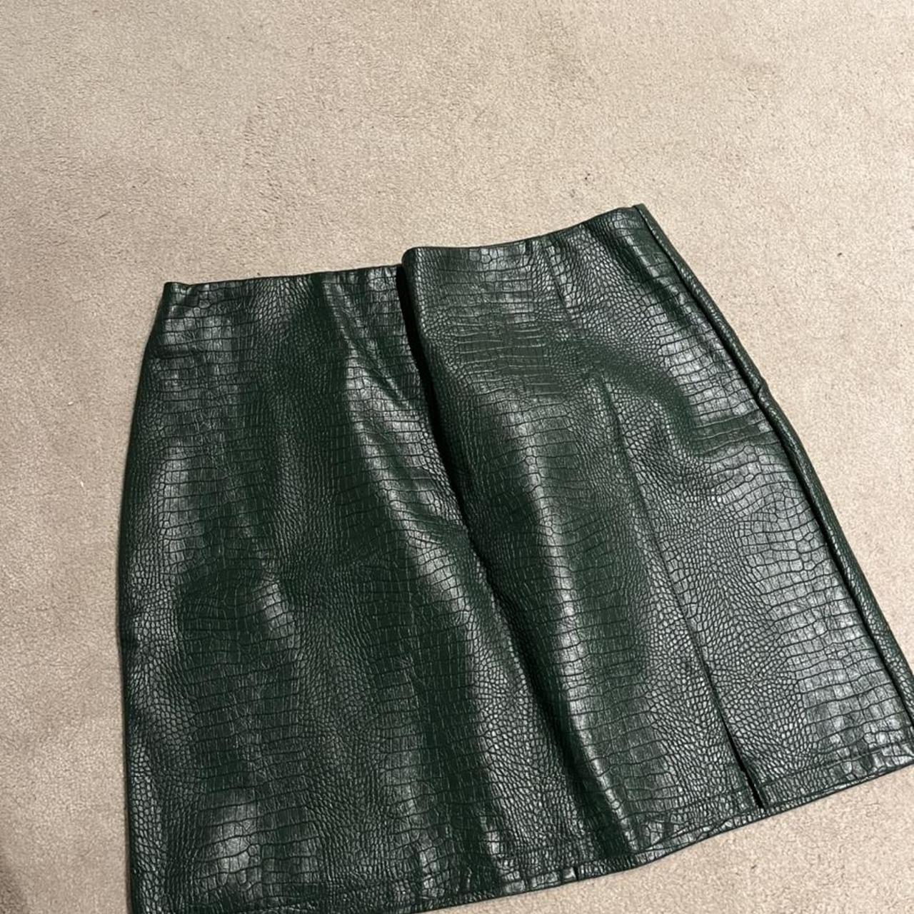 Dark green leather snakeskin mini skirt with hem... - Depop