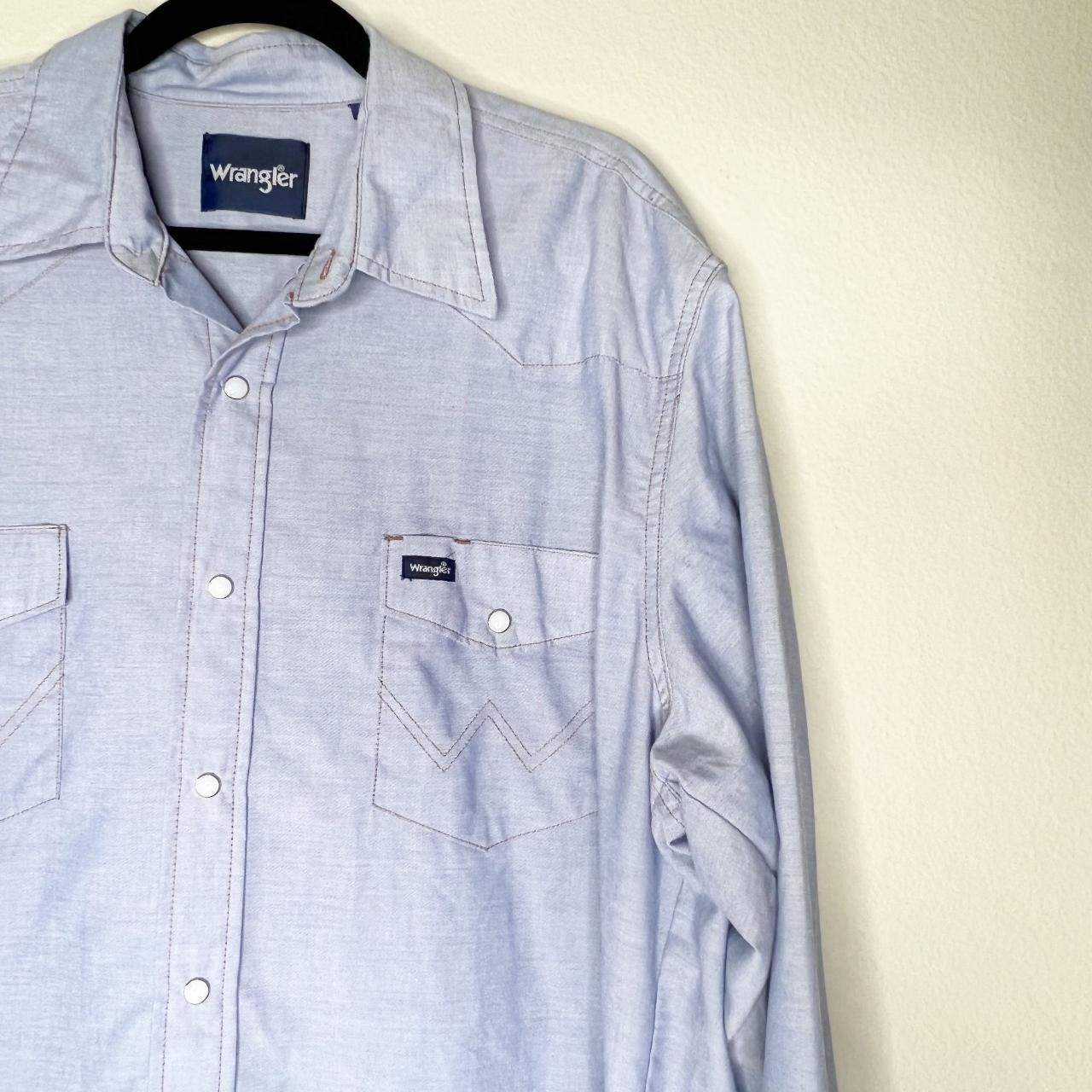 Wrangler Men's Light Blue Button Down Top Size 17... - Depop