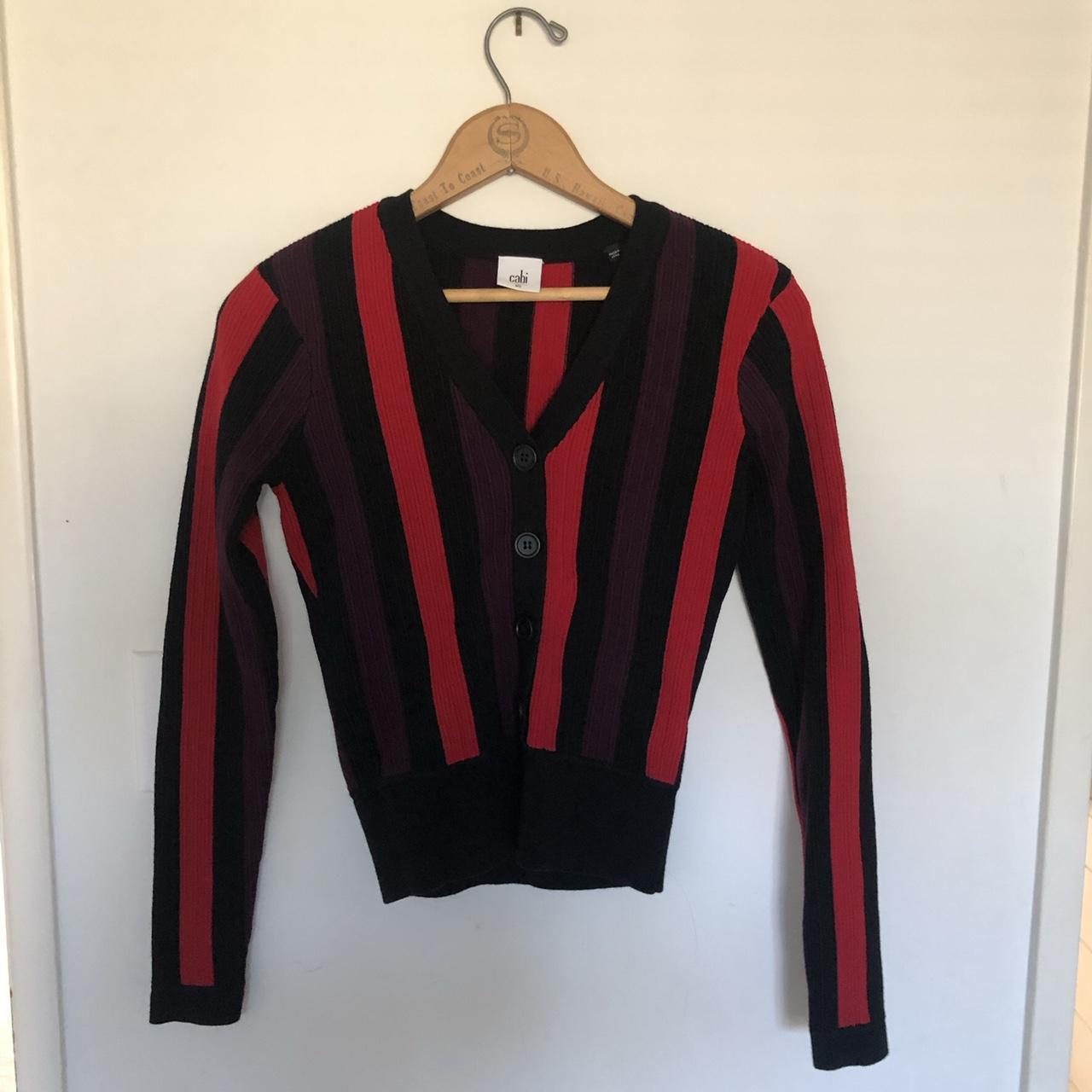 Red Stripped Cabi cropped sweater Size XS - Depop