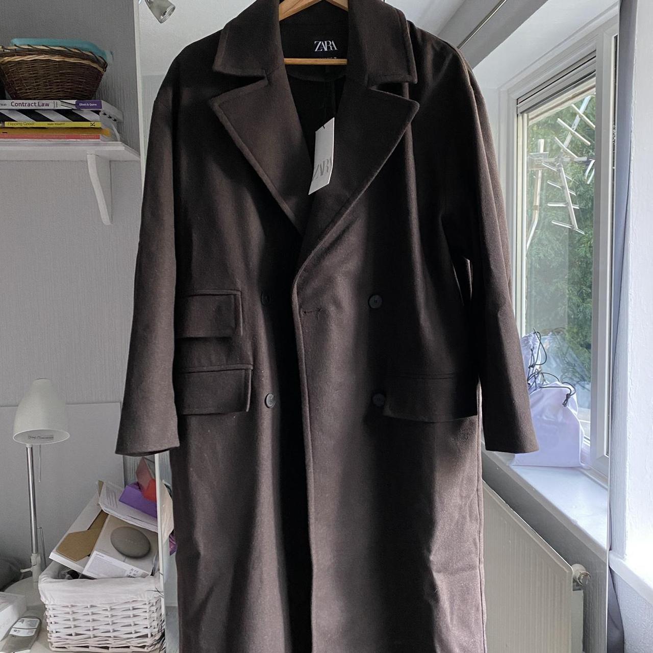ZARA chocolate brown long coat size S oversized New... - Depop