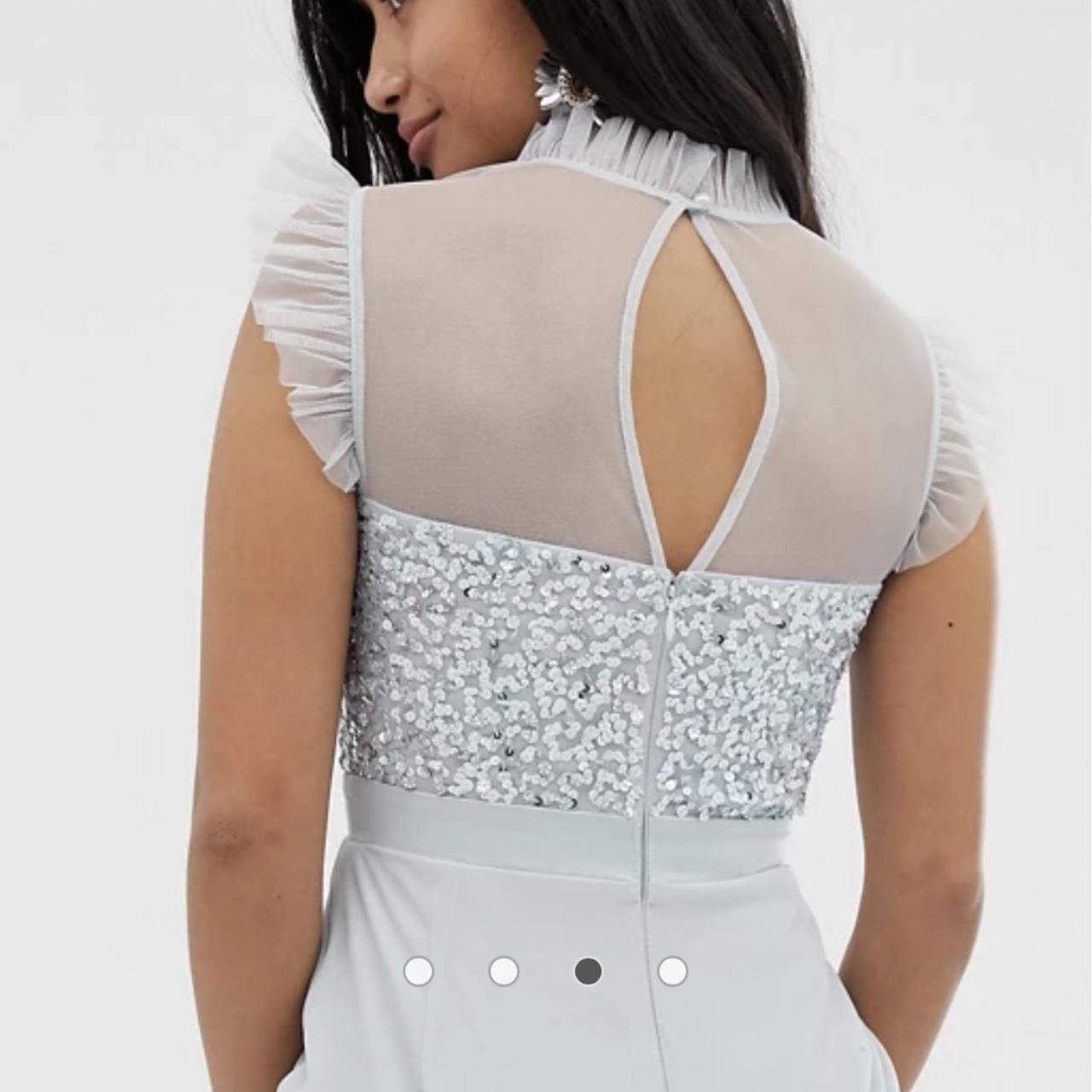 Asos powder blue jumpsuit with sequin & mesh detail... - Depop