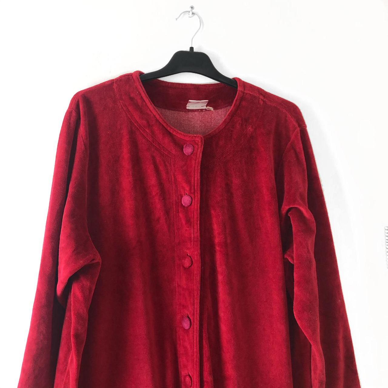 Vintage red velour velvet button up cardigan one... - Depop
