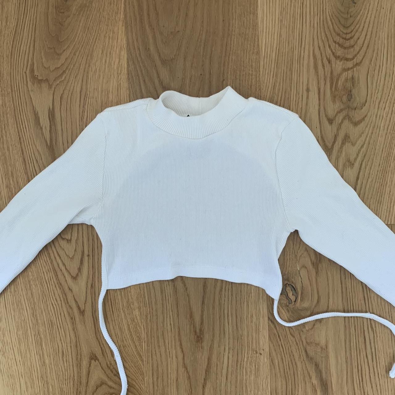 White ribbed open back ribbed crop top from pretty... - Depop