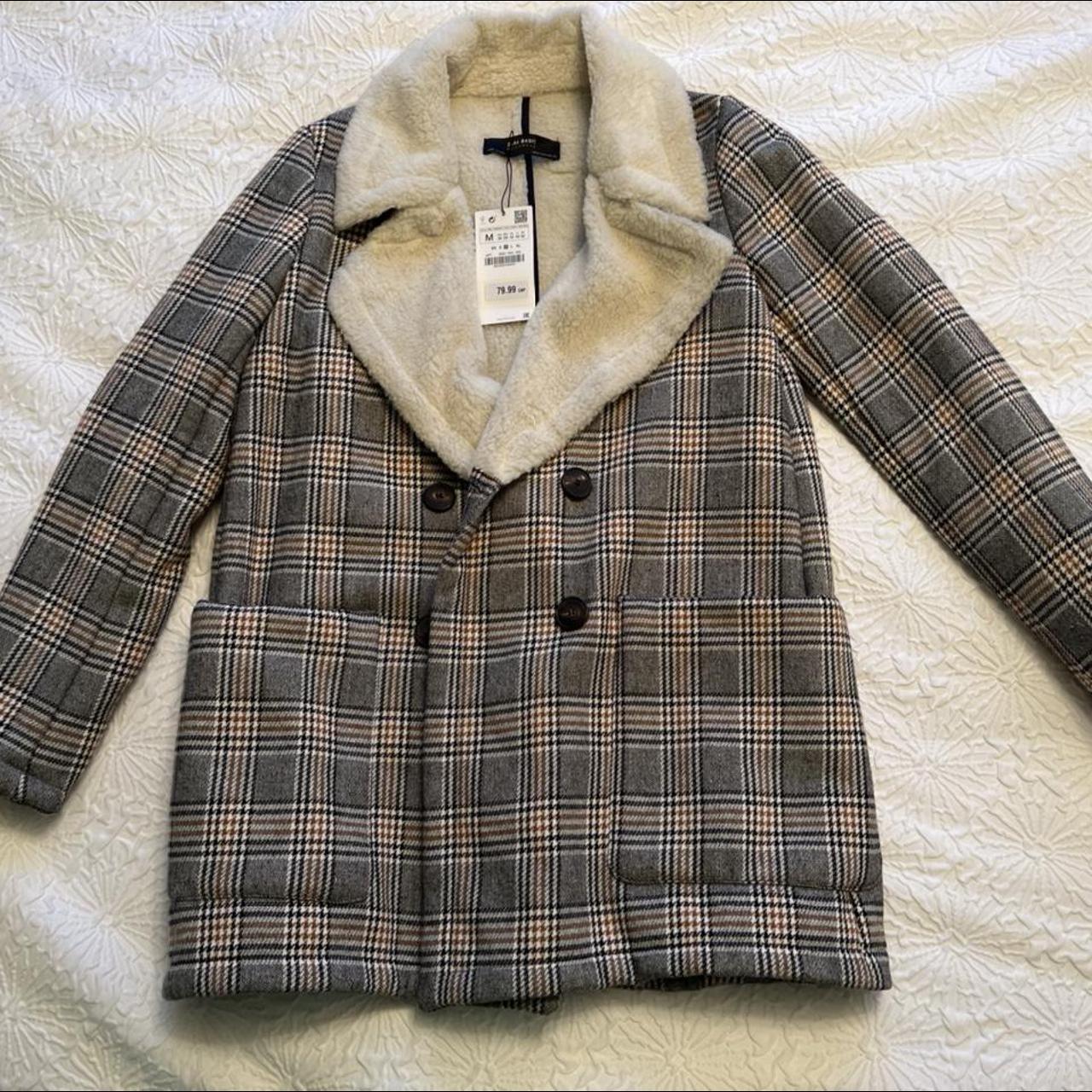 Zara checked borg jacket M - Depop