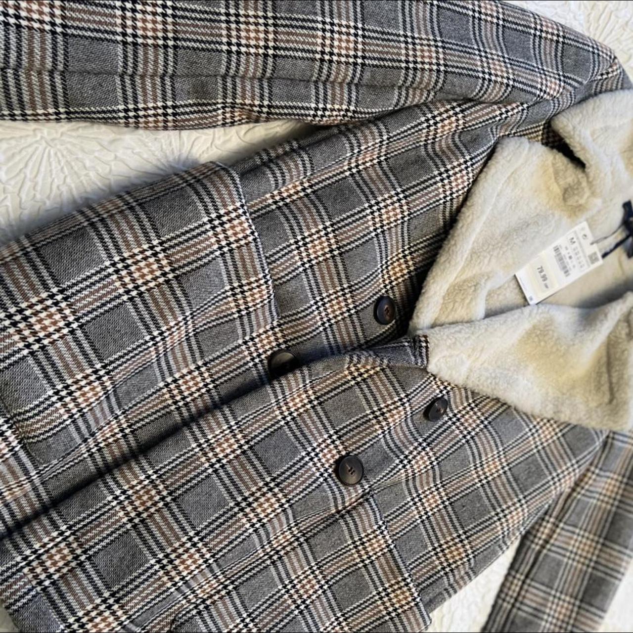 Zara checked borg jacket M - Depop
