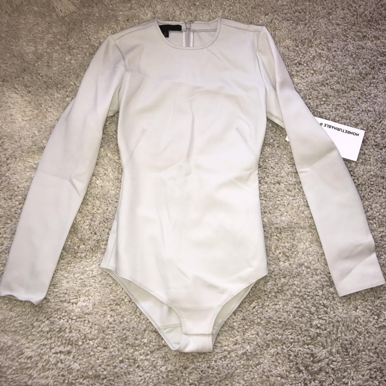 Super chic white grey long sleeve body suit in... - Depop
