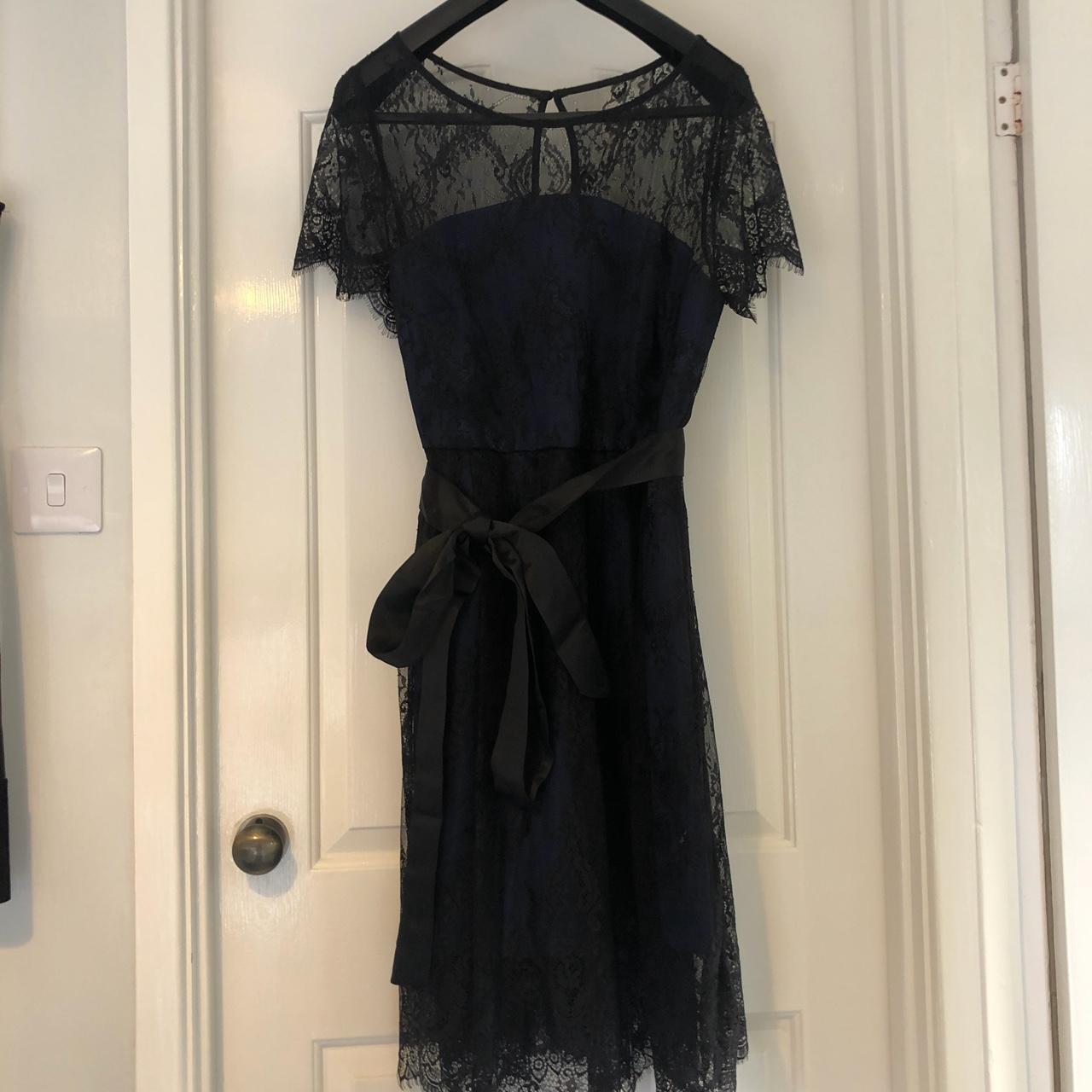 Black & navy lacy dress with silky belt. Only worn... - Depop