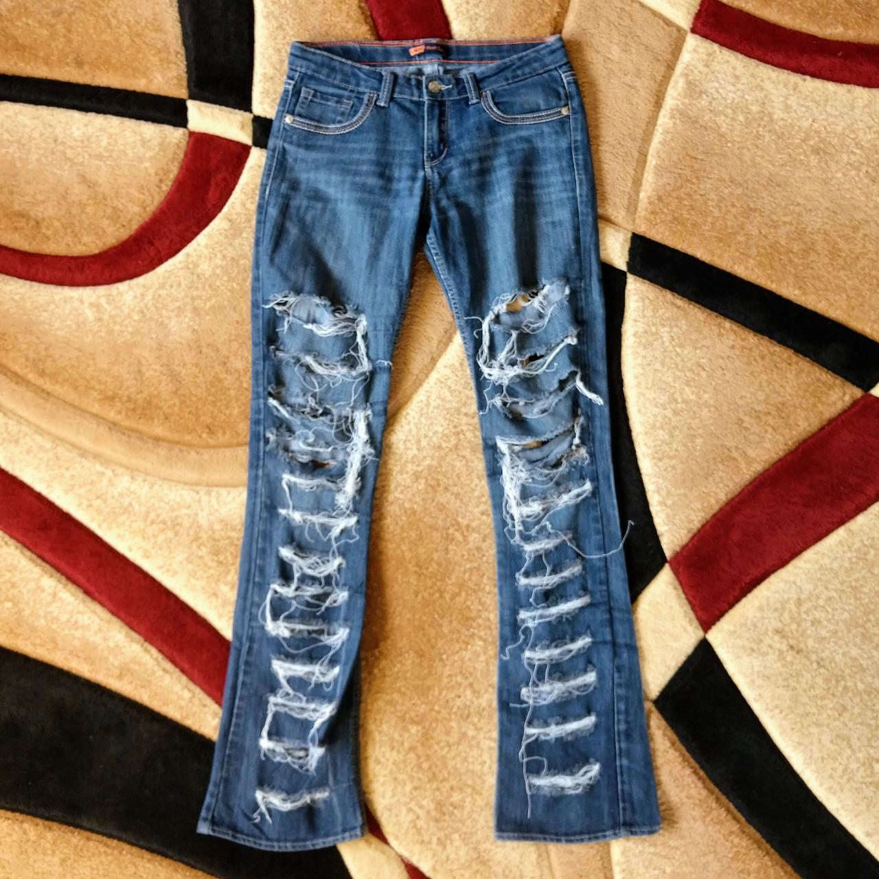 Vintage Y2K 2000s Levis Denim Jeans! Shredded legs... - Depop