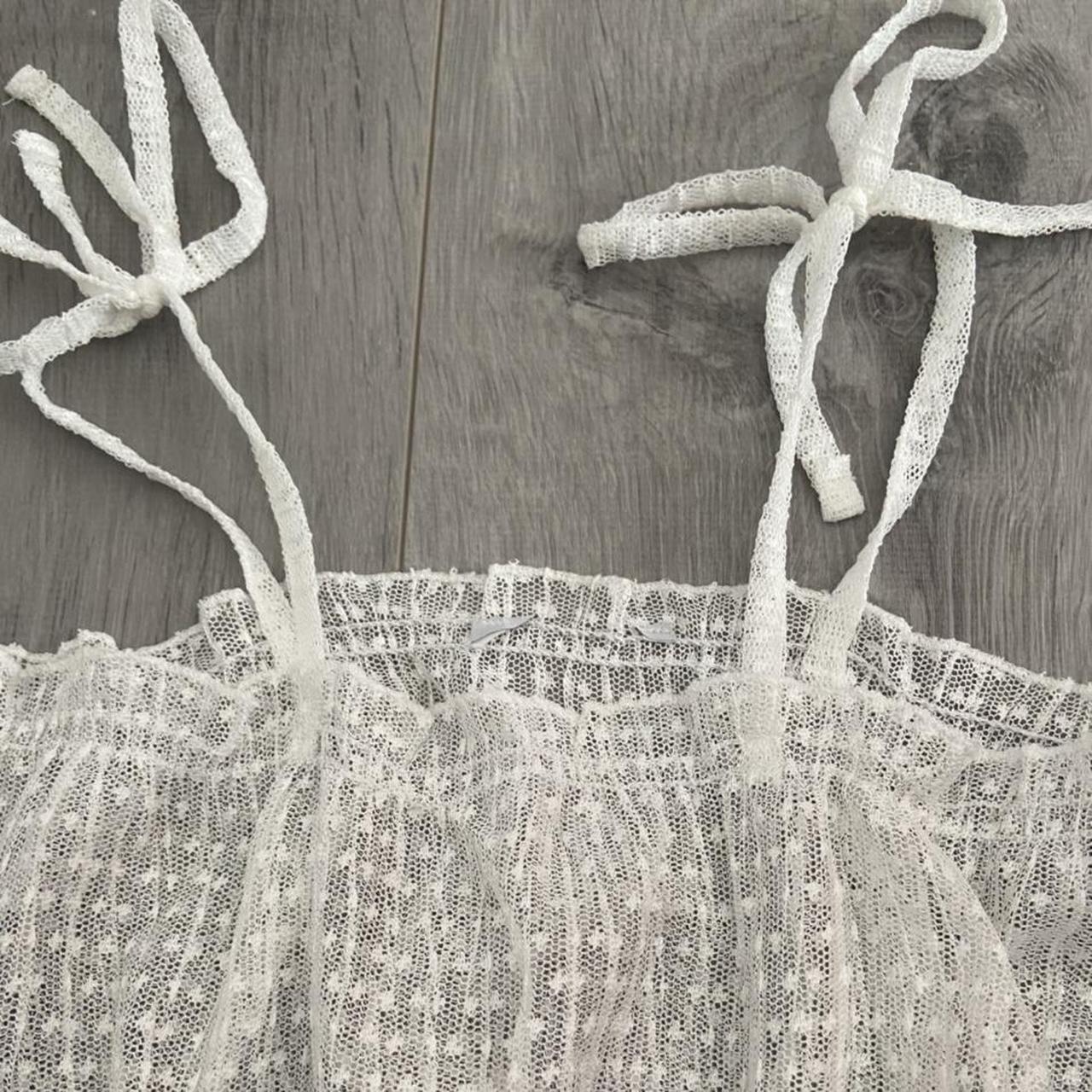 Cute cottagecore sheer white top Size xs/s (uk... - Depop