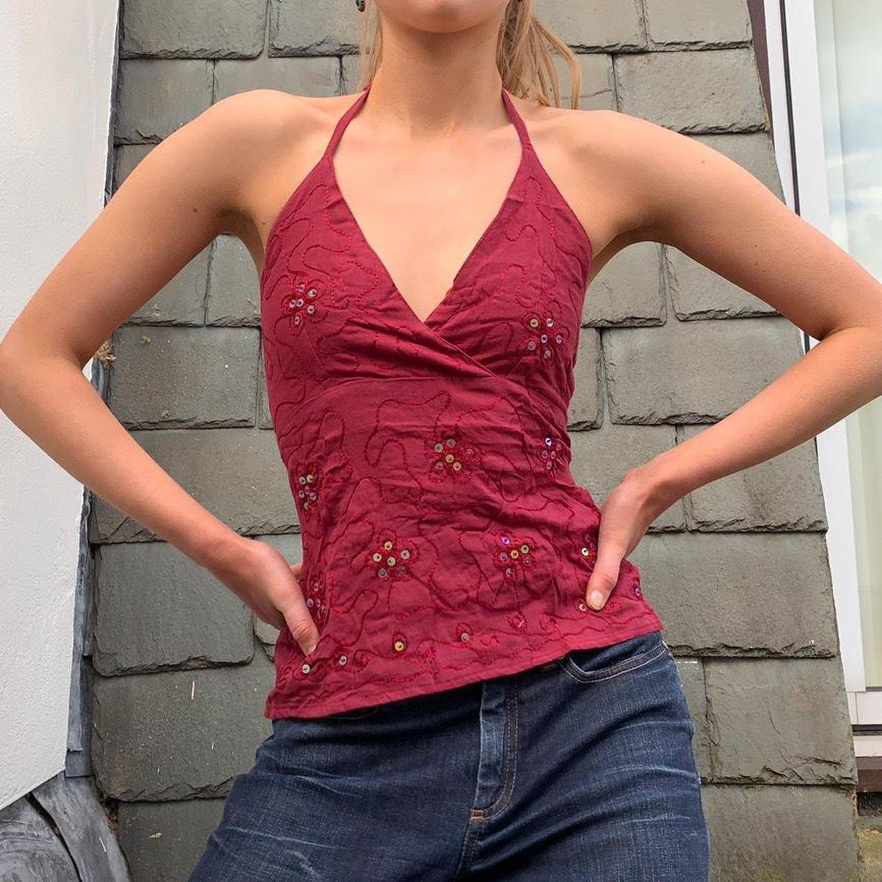 Amazing boho red wine halter top 🌟 gorgeous floral... - Depop