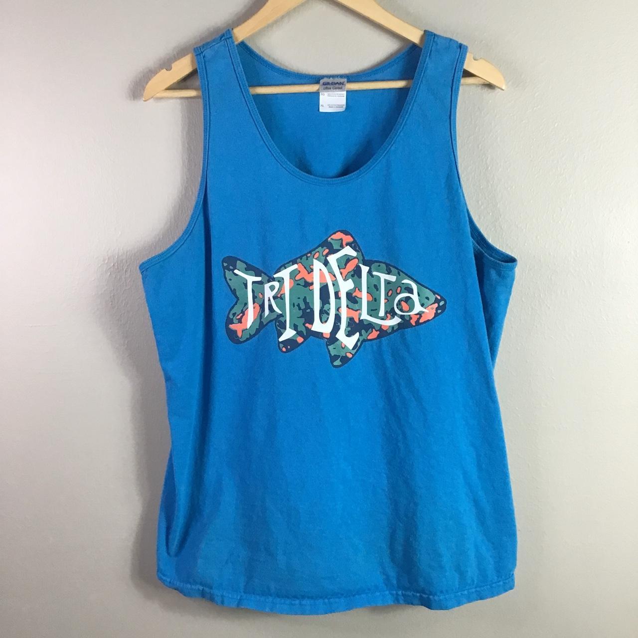 Tri Delta Fish Fishing Tank Top Quite The Catch Blue... - Depop