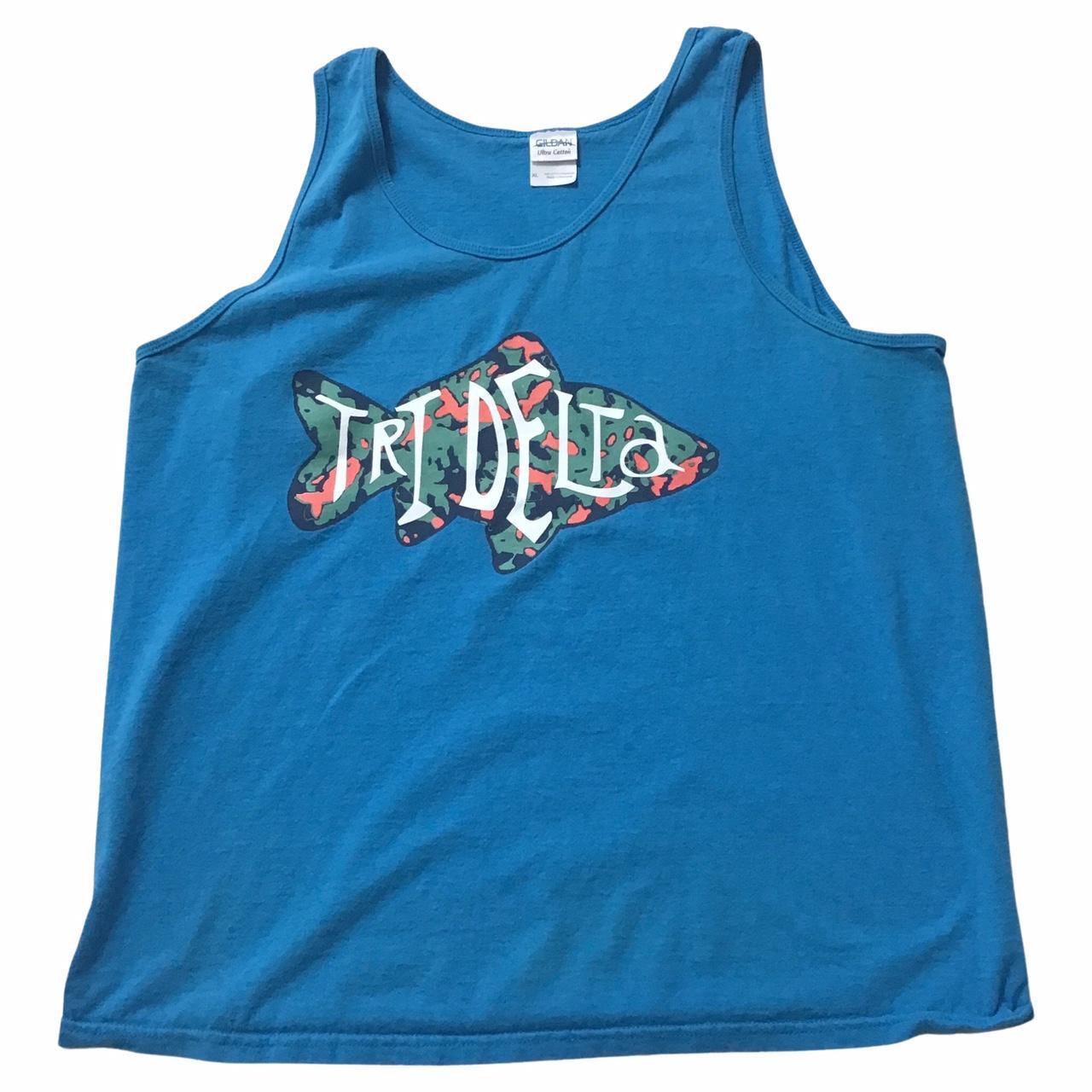 Tri Delta Fish Fishing Tank Top Quite The Catch Blue... - Depop