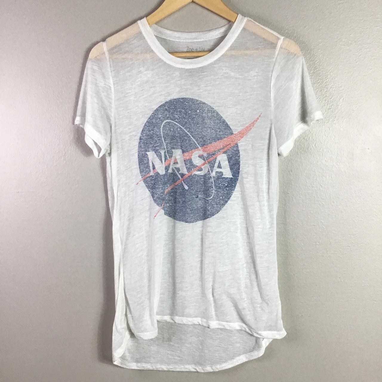 NASA Women's Blue and White T-shirt | Depop