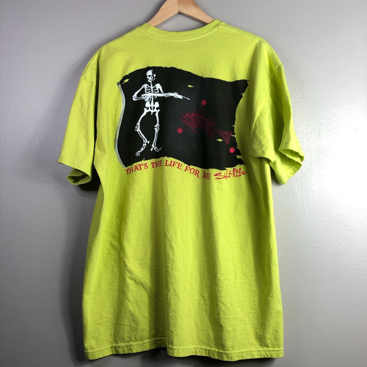 Salt Life T Shirt Fishing Pirate Skeleton Flag Green... - Depop