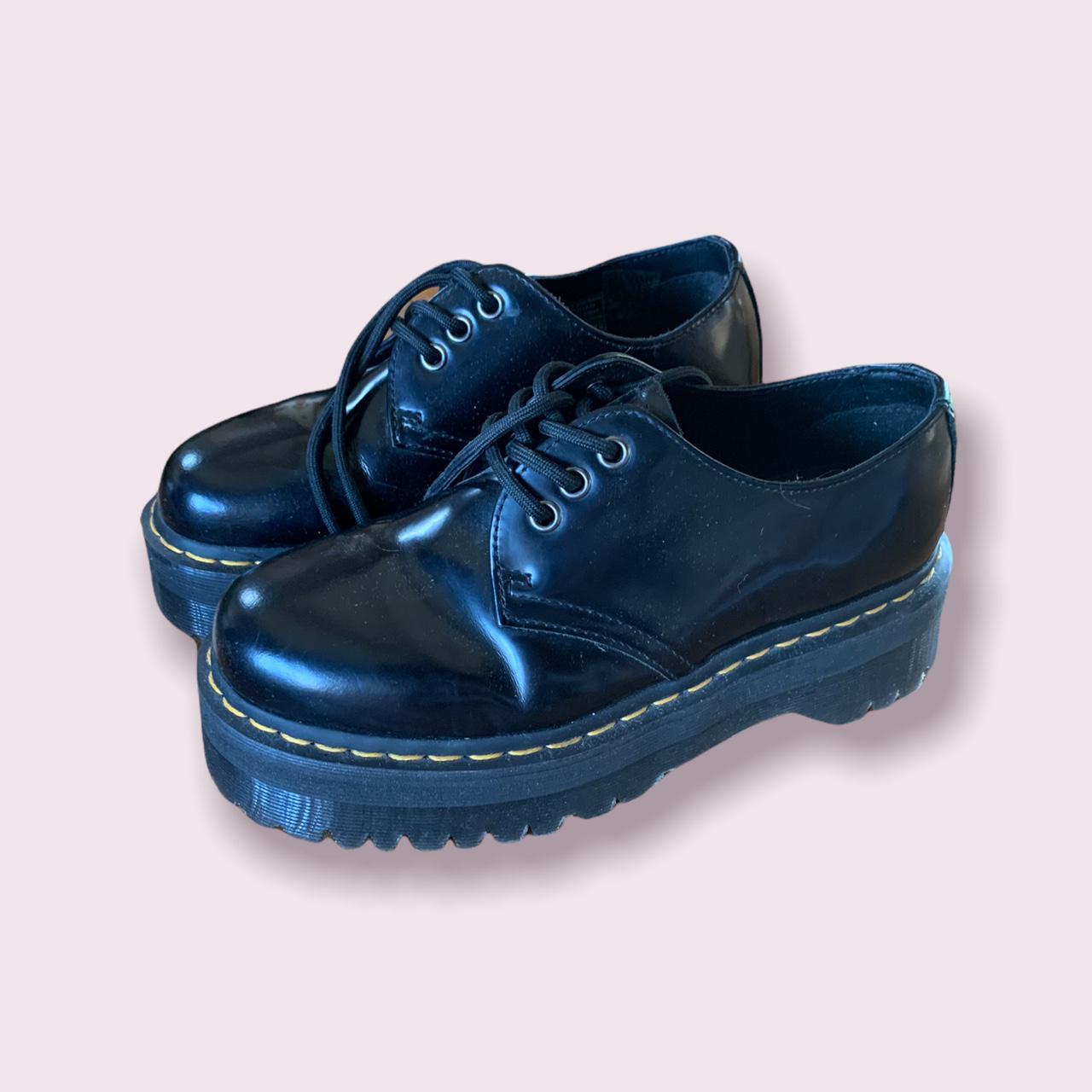 Platform/chunky Doc Marten Quad patent black leather... - Depop