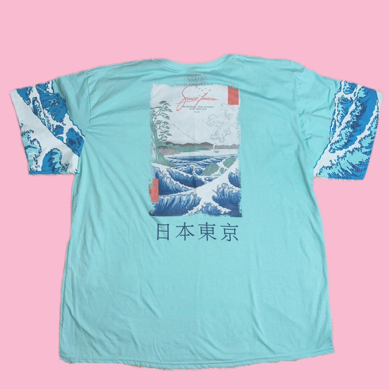Baby Blue Waves Shirt Wave print on front & back of... - Depop