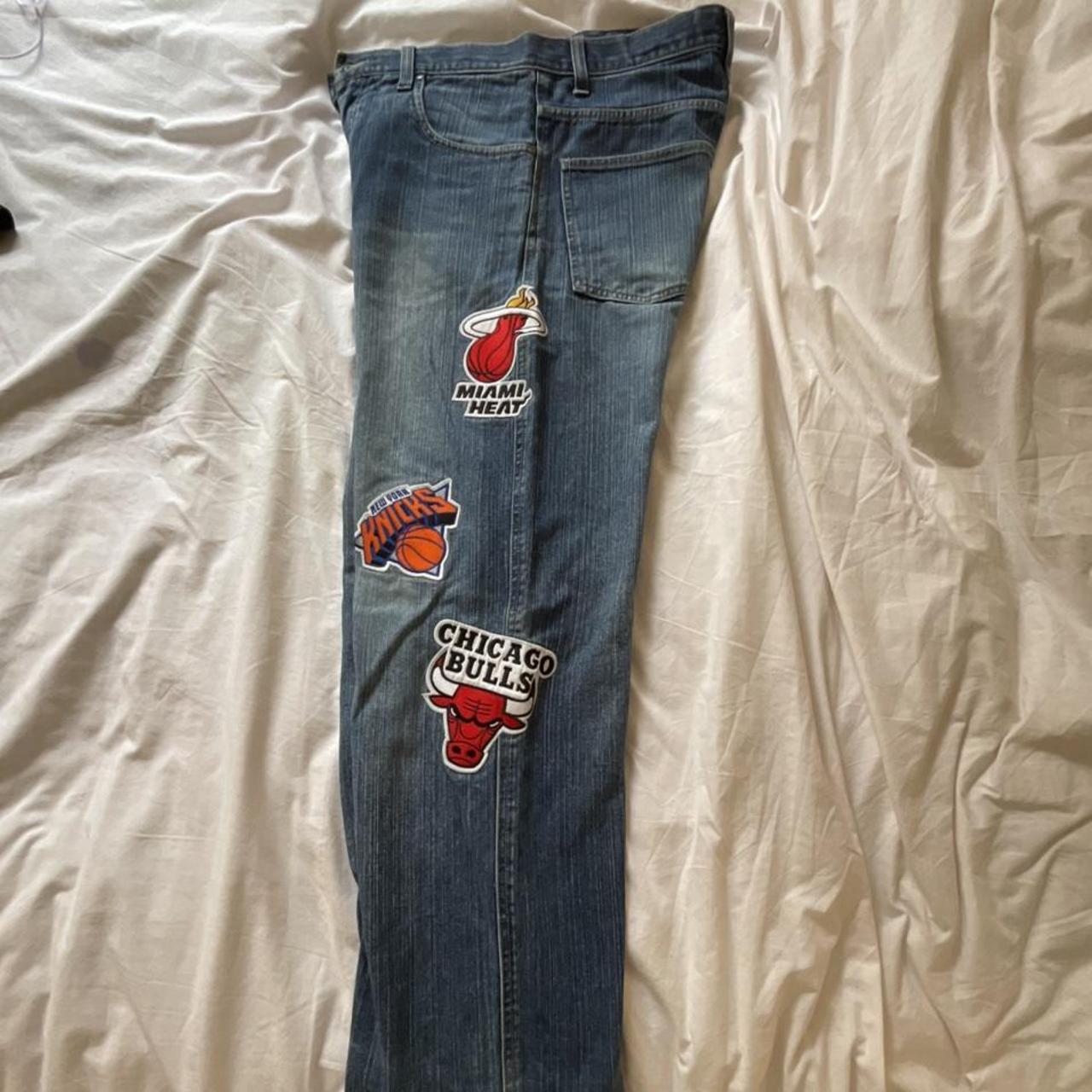 NBA EMBROIDERED PATCH JEANS Miami Heat, New York... - Depop
