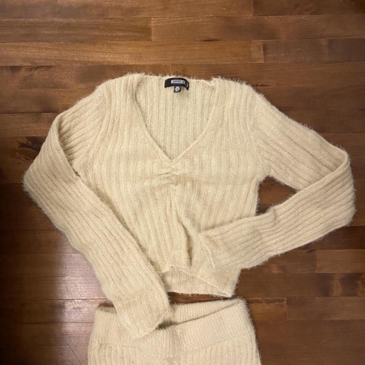 Missguided fuzzy beige leggings SET - size 4 *never... - Depop
