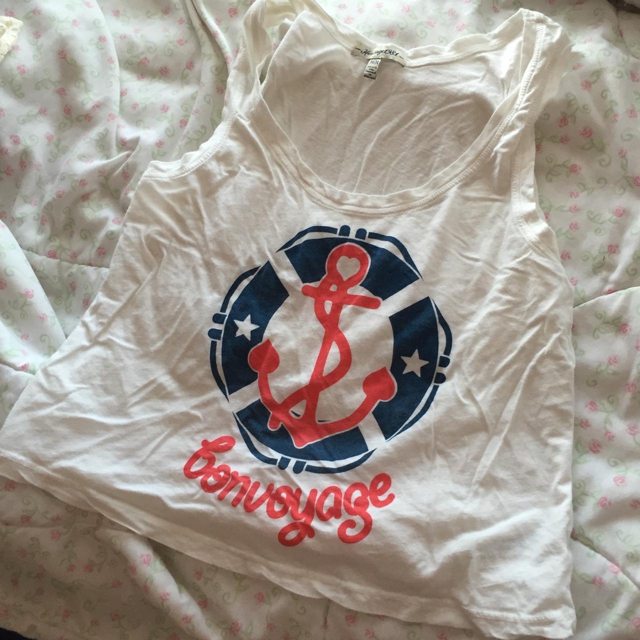 Cute nautical tank crop top. Size medium but can fit... - Depop