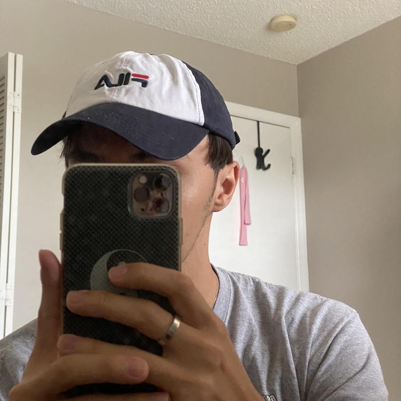 White, blue, and red FILA baseball hat. This cap is... - Depop