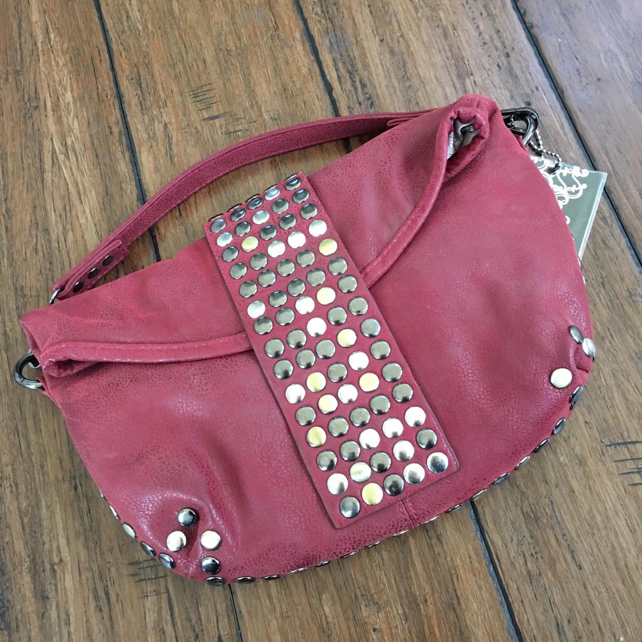 Beautiful Dark Red Studded hobo bag with folded flap... - Depop