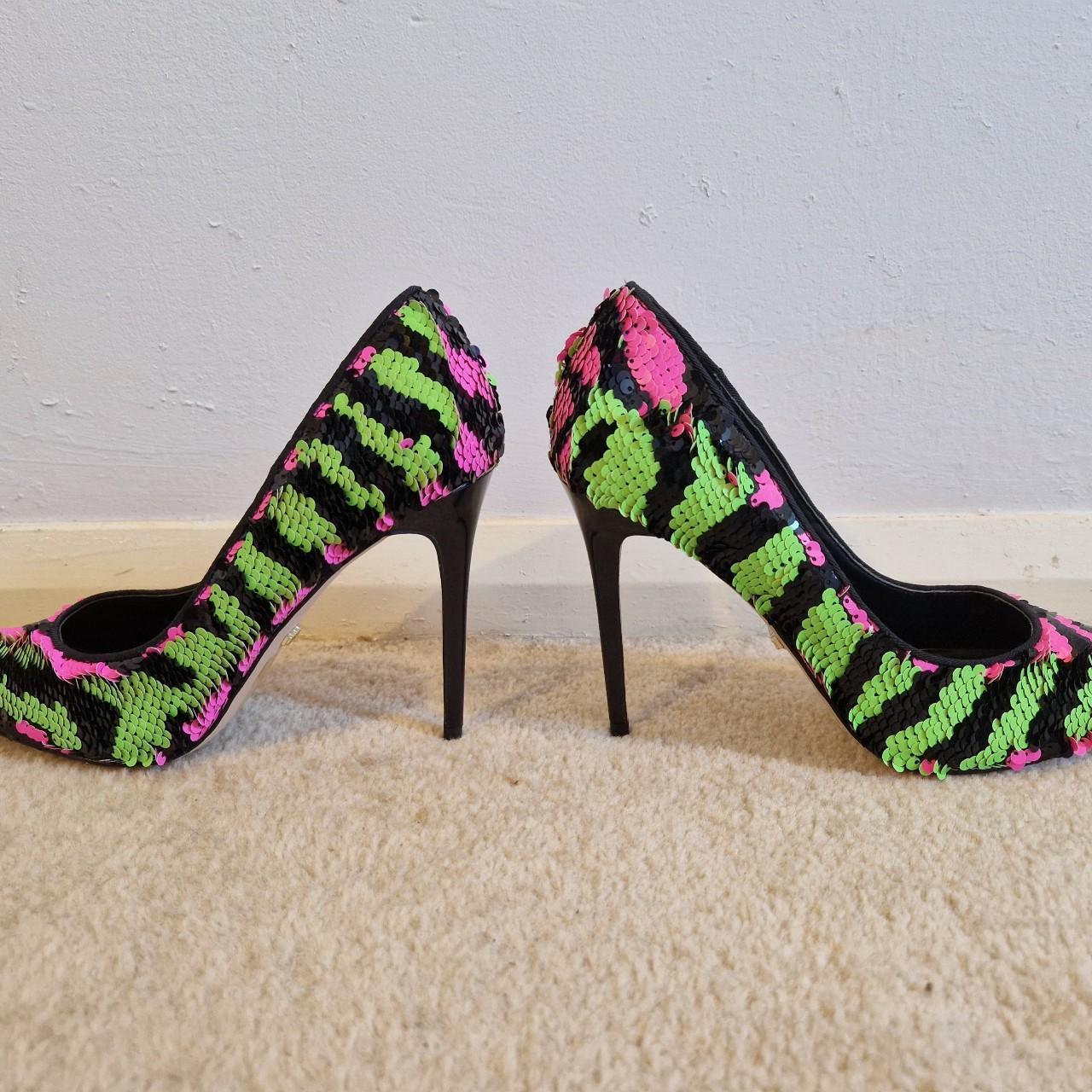 💖💚🖤 Pink green and black sequin Faith stiletto Worn... - Depop