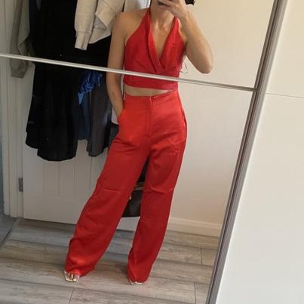 ZARA Red satin crop top backless with cowl front and... - Depop