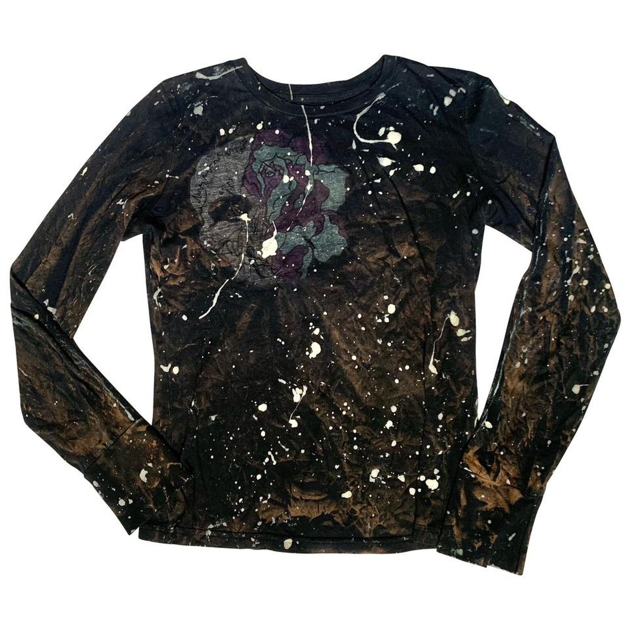 black acid wash paint splatter long sleeve graphic... - Depop