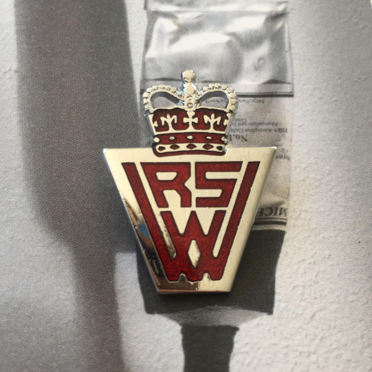 Retro RSW enamel pin/badge. Red and silver, with... - Depop