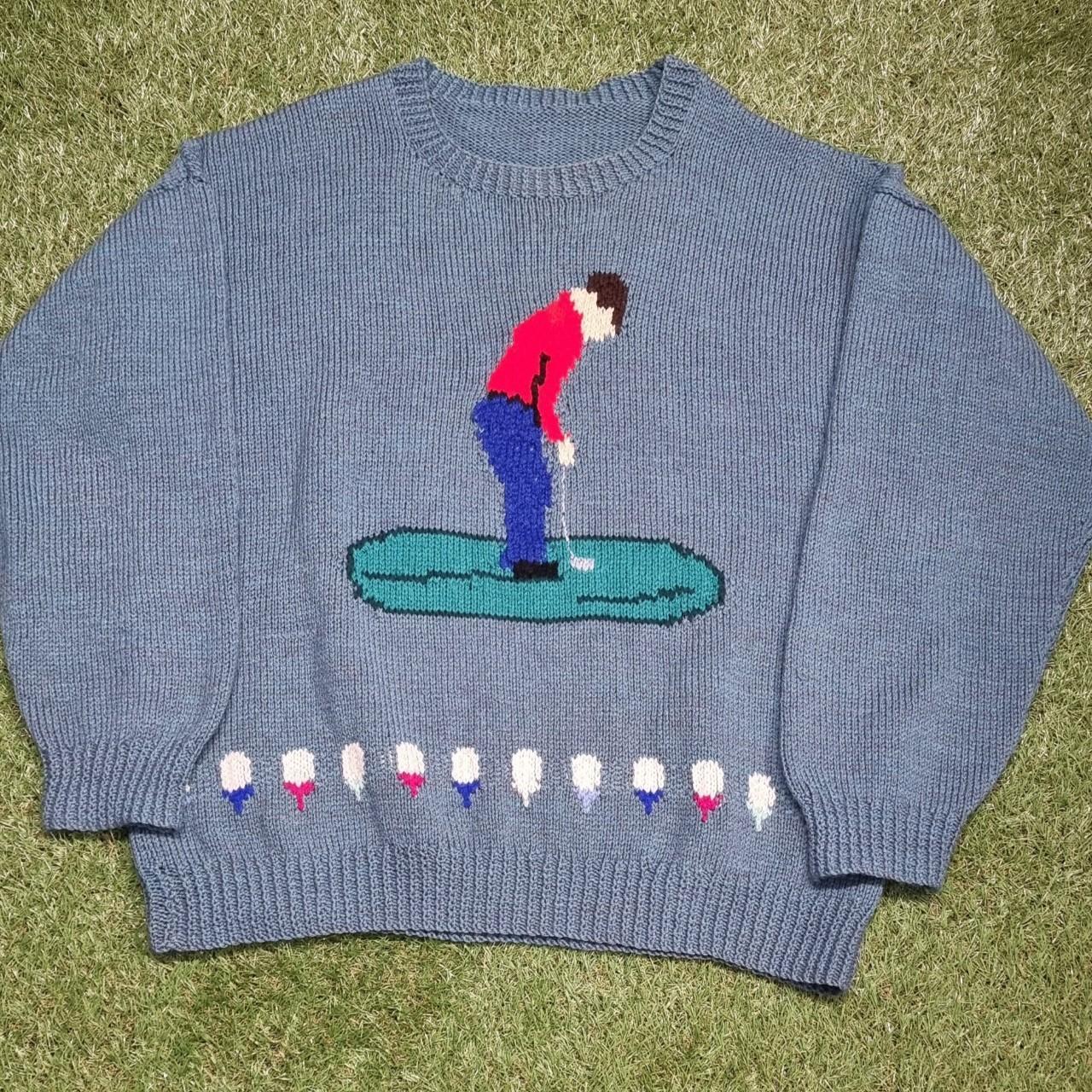 Hand Knitted Vintage Golf Sweater Layed Flat... - Depop