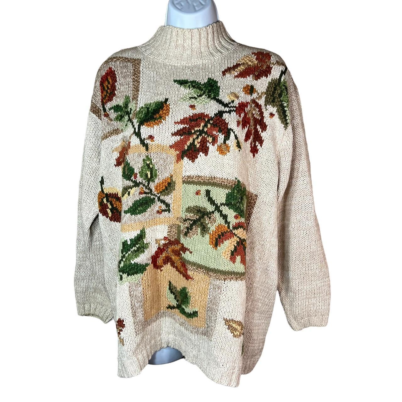 Vintage Chrysantheme Fall Sweater. Mock neck.... - Depop