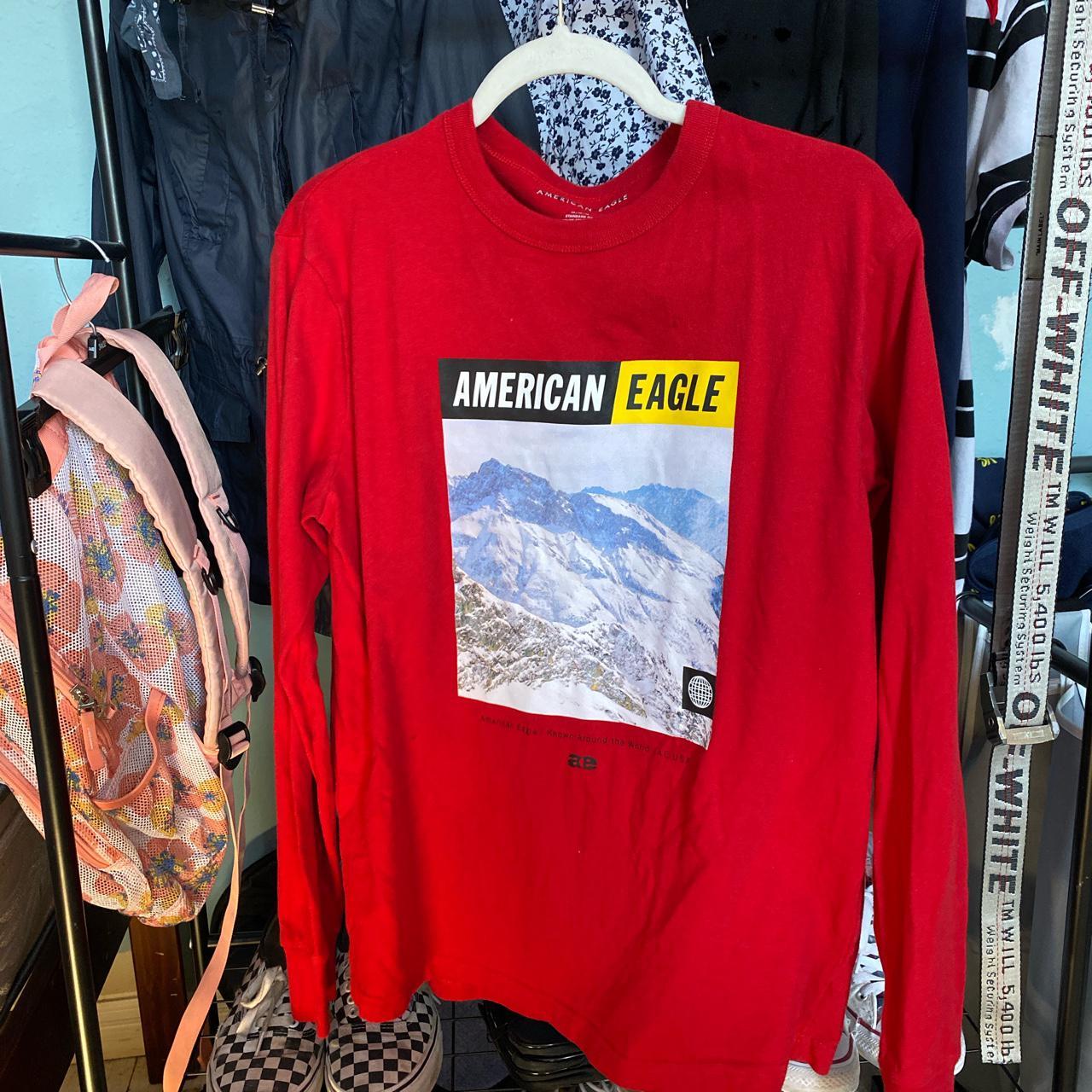 American Eagle Outfitters Mens Red And White Sweatshirt Depop