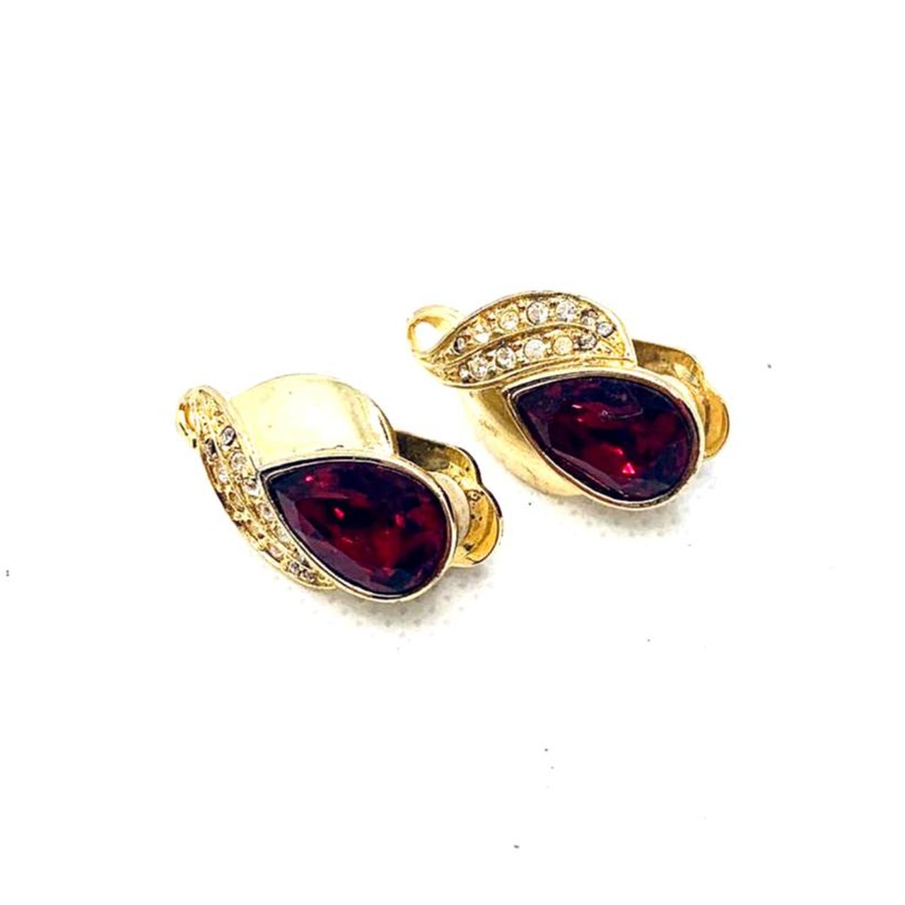 Stunning clip earrings made with large red teardrop... - Depop