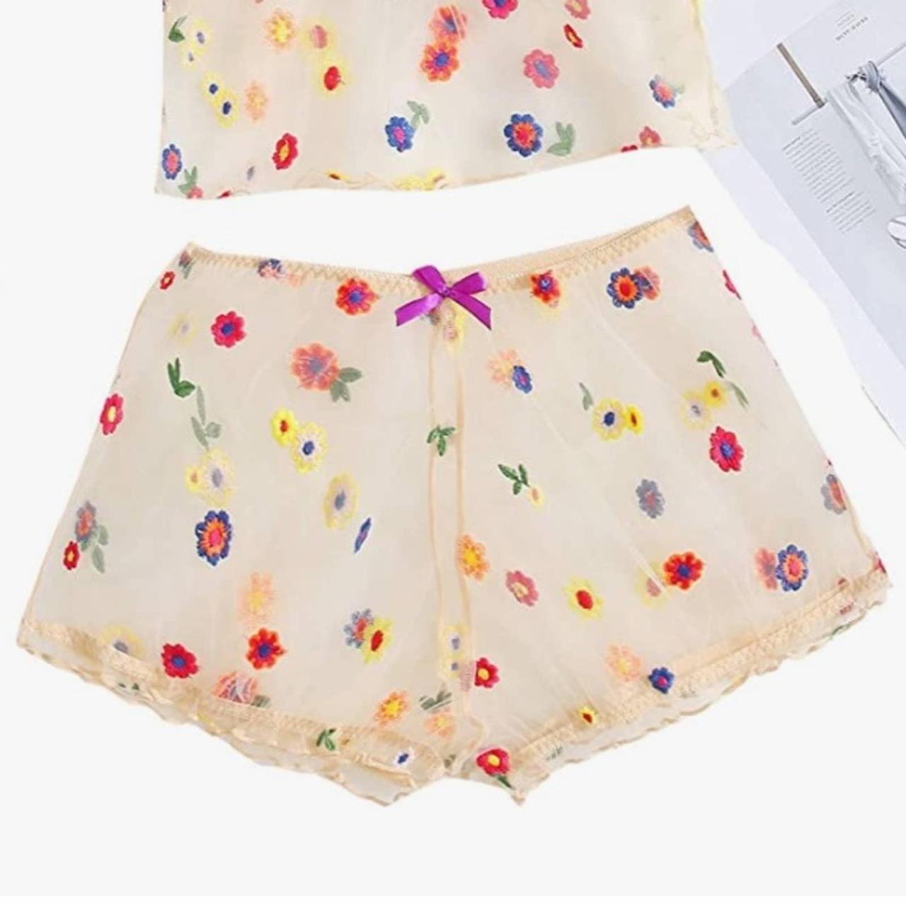 Floral Applique Sheer Shorts Embroidered Size Xlarge... - Depop