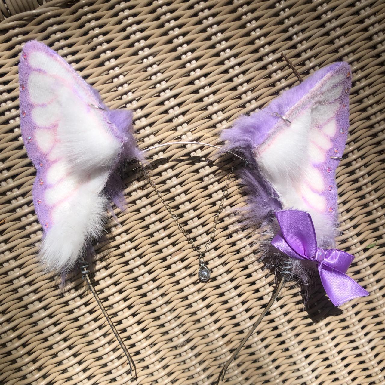 Unknown shop Purple Butterfly Ears with attached... - Depop