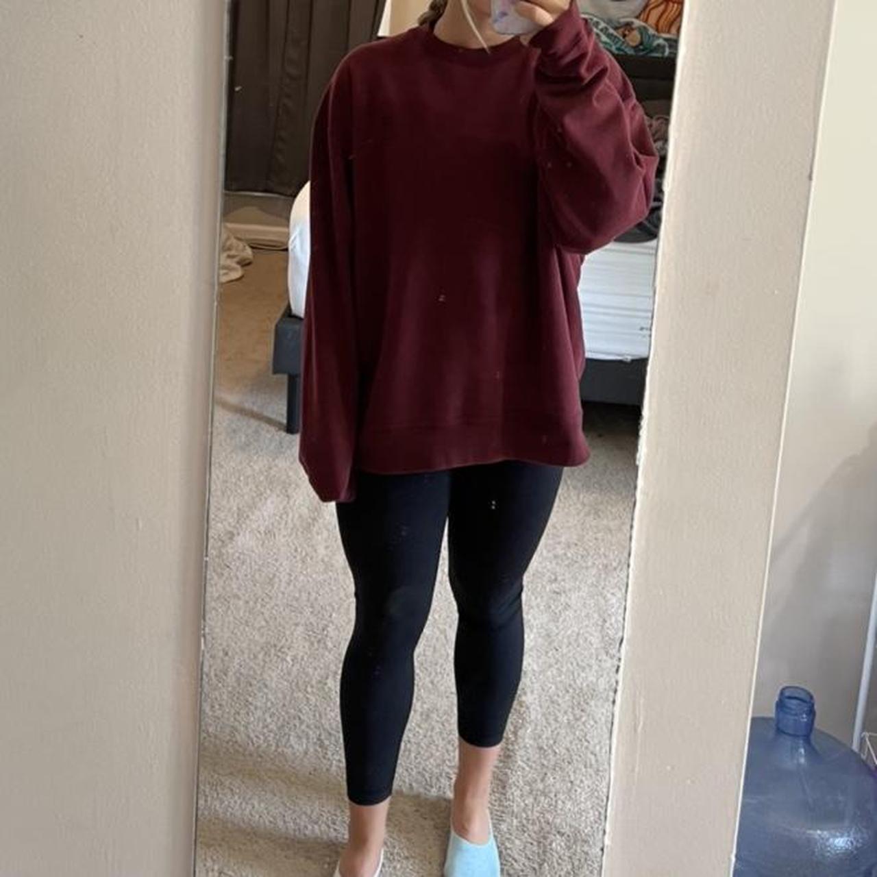 oversized maroon champion crew neck sweater size xl... - Depop