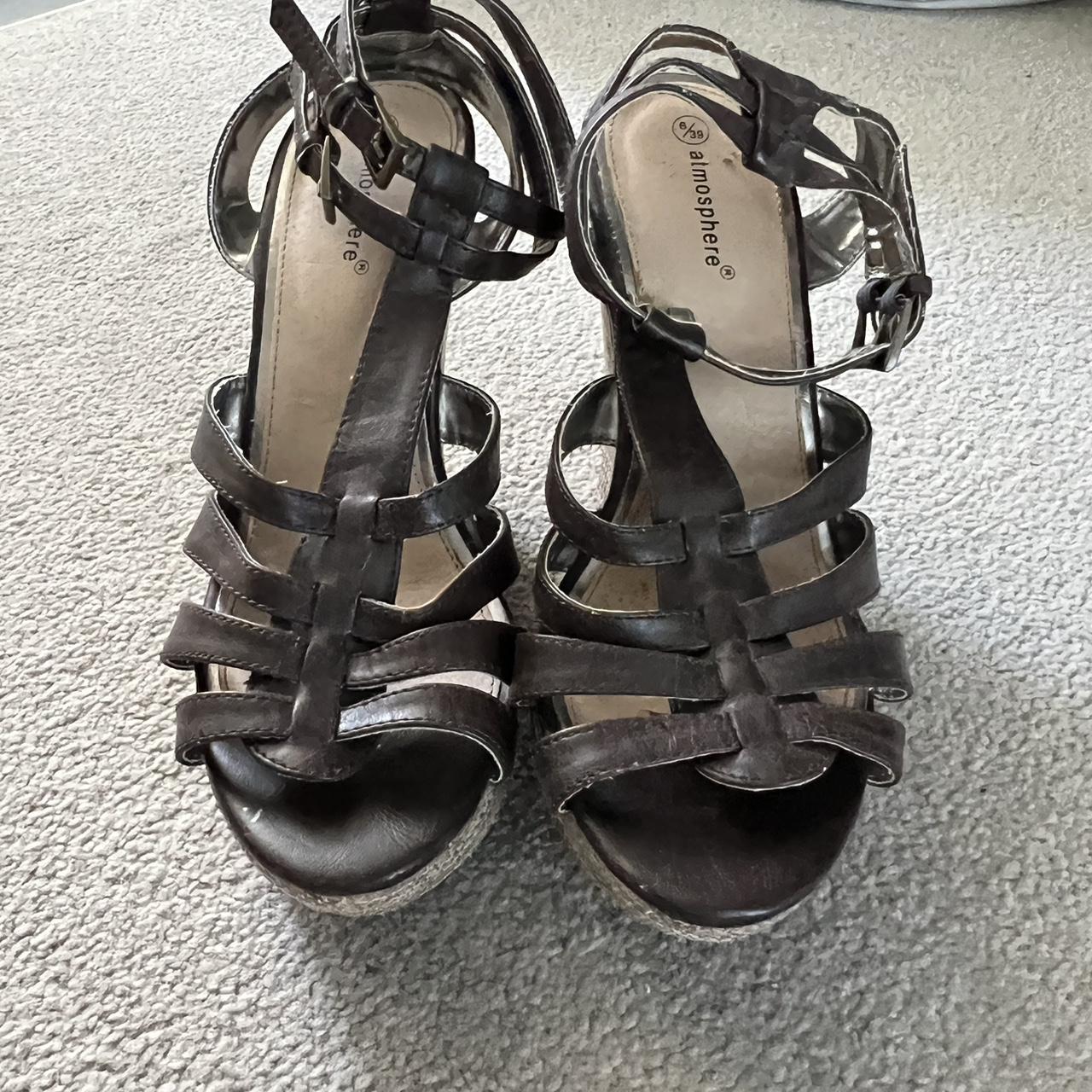 Atmosphere brown woven wedge sandals size 6 Good... - Depop