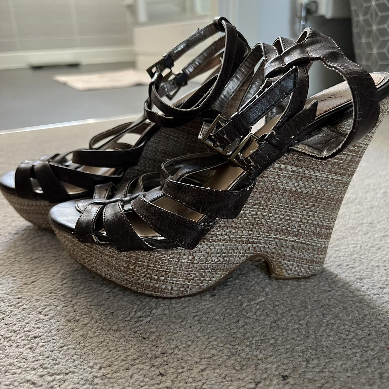 Atmosphere brown woven wedge sandals size 6 Good... - Depop
