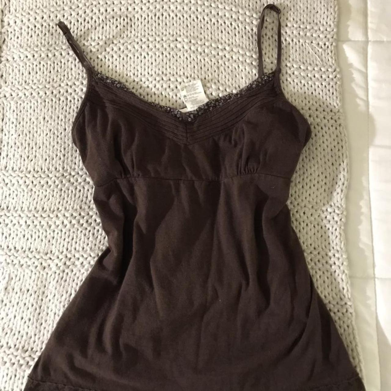 Brown lace cami/ tank top Beading detailing at the... - Depop
