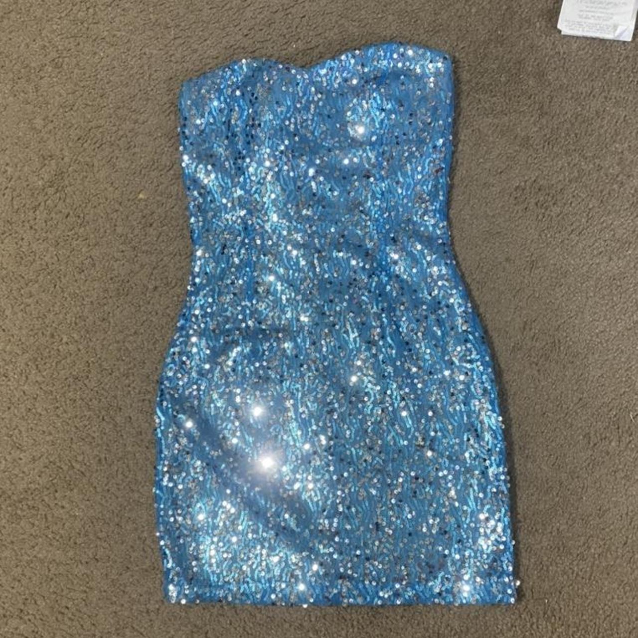 blue sleeveless bodycon sparkly hoco y2k going out... - Depop