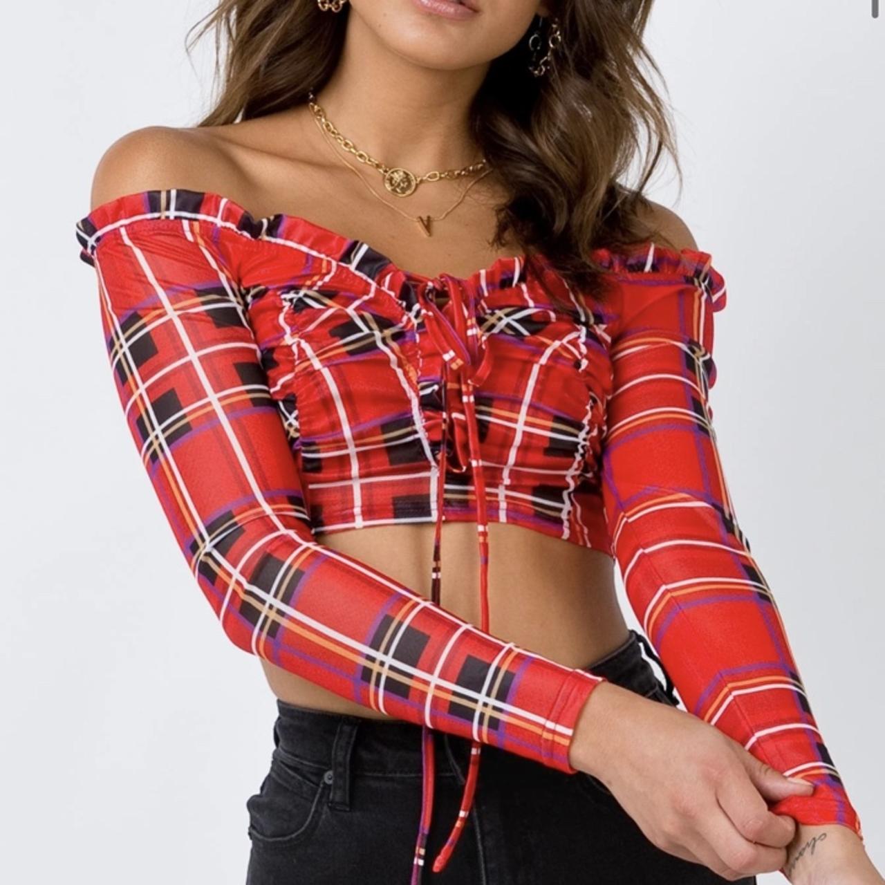 Anya rock crop top - red tartan Size 8 Crop... - Depop
