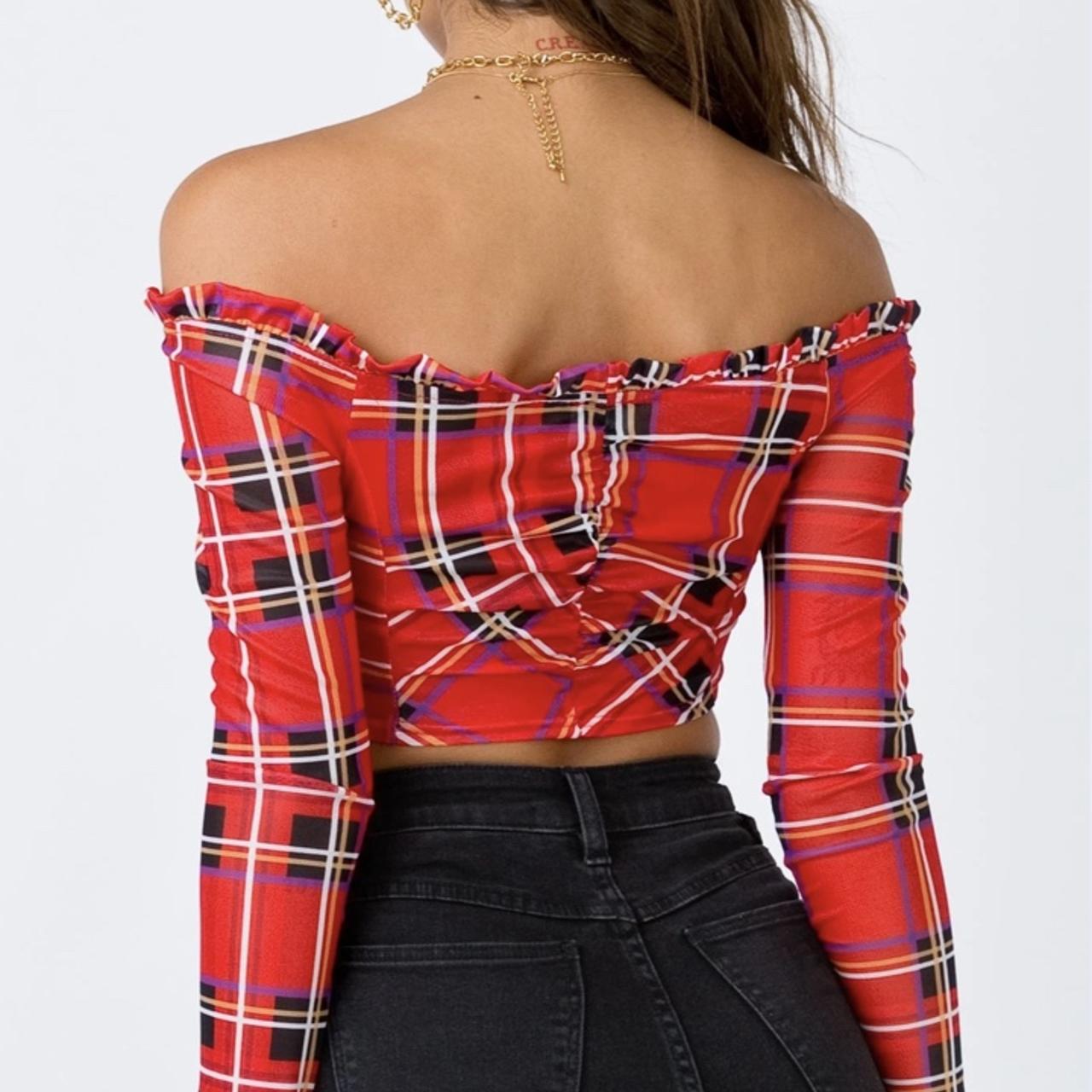 Anya rock crop top - red tartan Size 8 Crop... - Depop