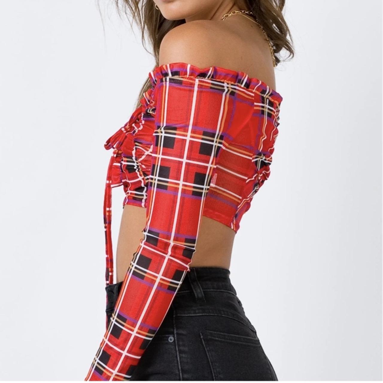 Anya rock crop top - red tartan Size 8 Crop... - Depop