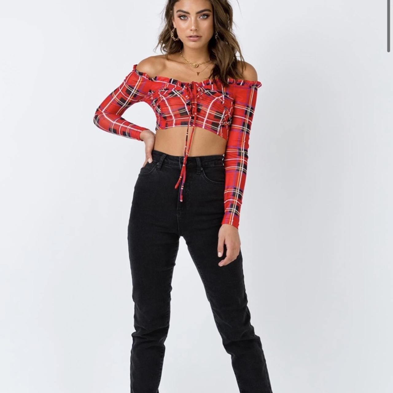 Anya rock crop top - red tartan Size 8 Crop... - Depop