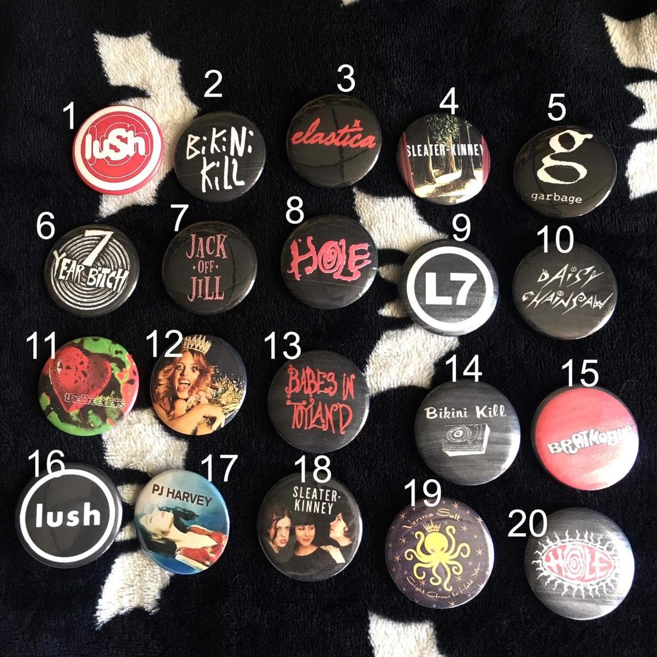 set of 90s girl rock band pins! (lush, bikini kill,... | Depop