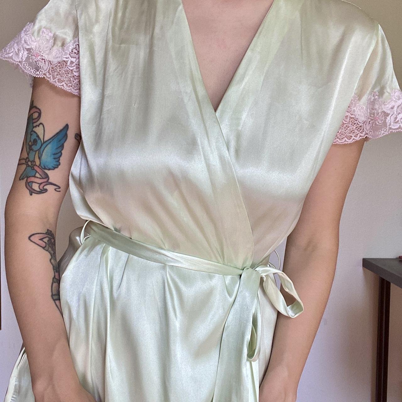 Vintage 90’s/y2k satiny robe with beaded floral lace... - Depop