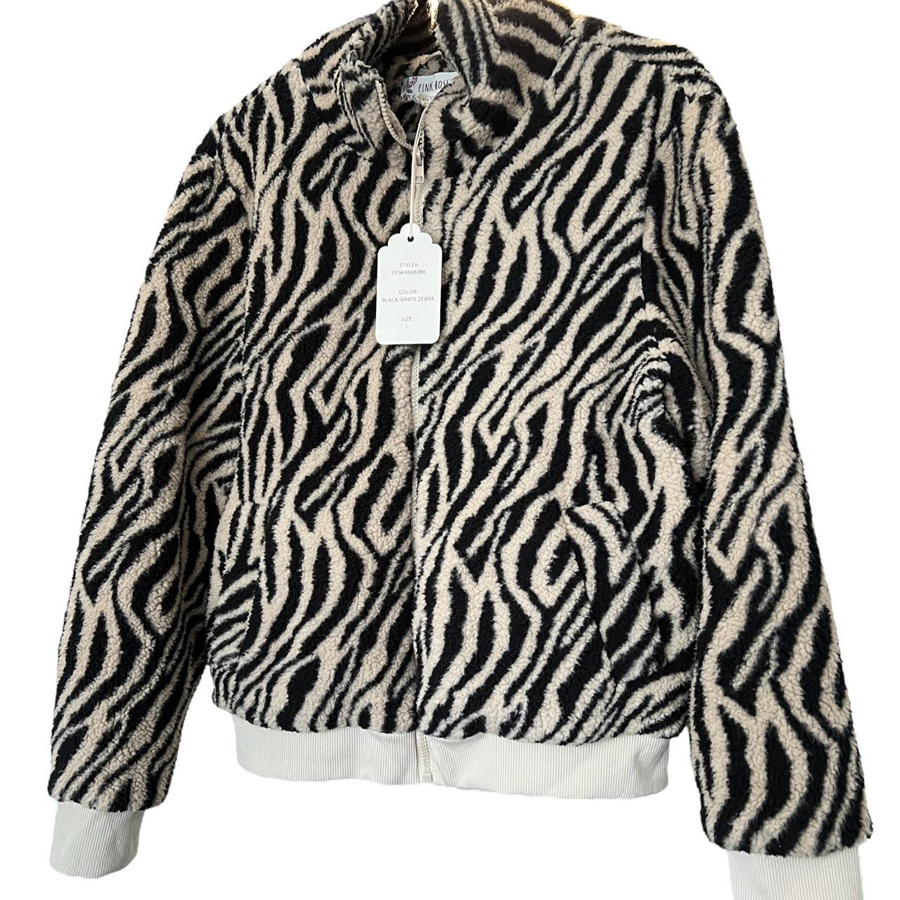 Pink Rose Zebra Sherpa Bomber Jacket Size large... - Depop