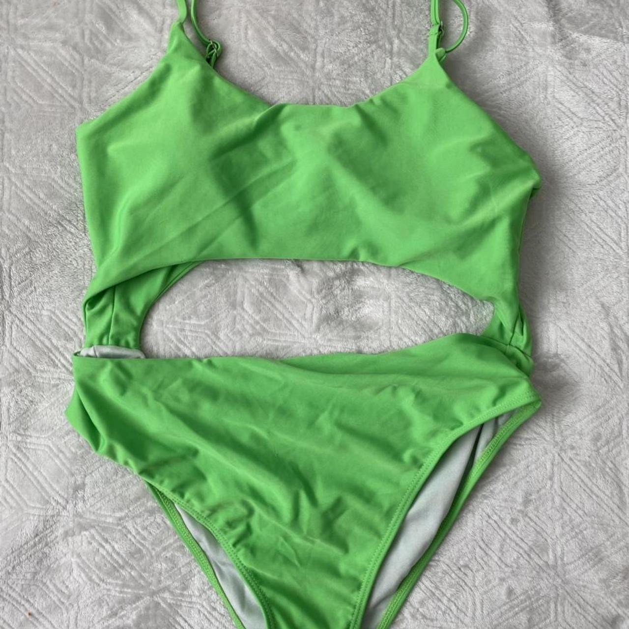 Neon green, one piece swim suit with adjustable... - Depop