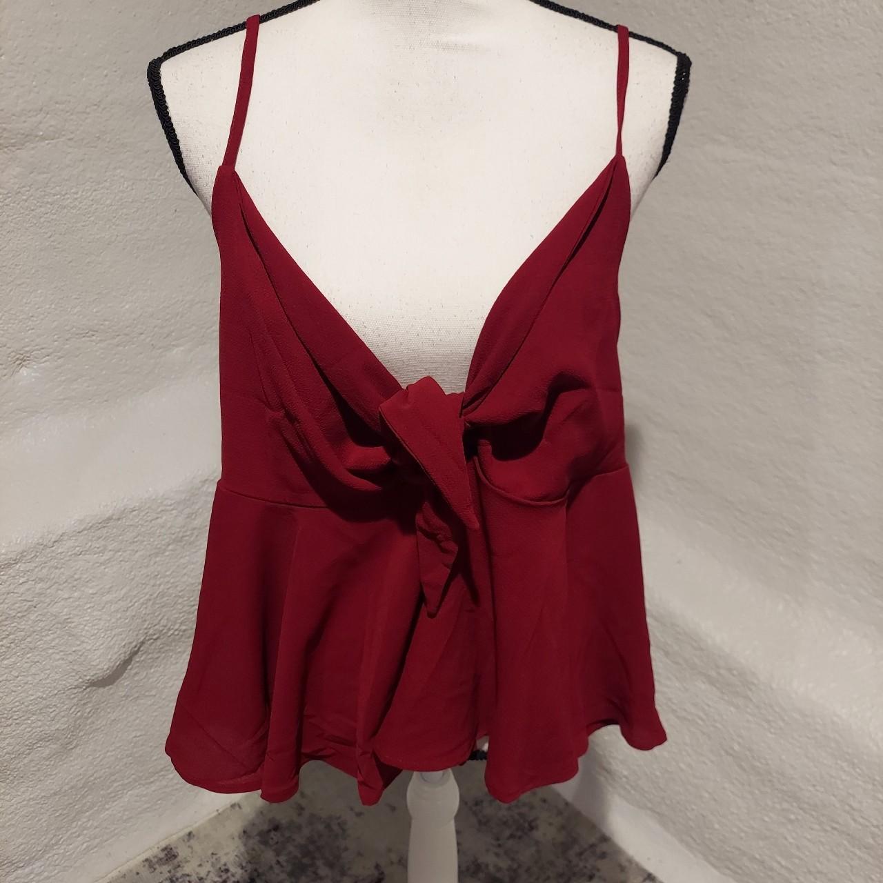 Shein curve tank ties at front red Light... - Depop