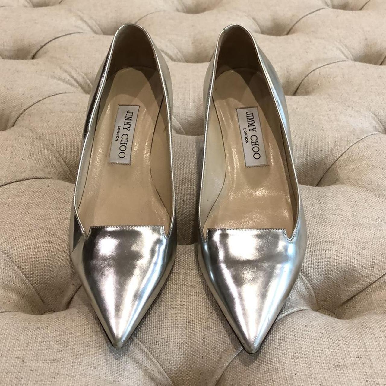 Jimmy Choo Allure” Silver Mirror Leather Pointy Toe Depop